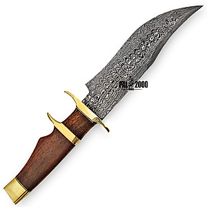 BOW-9904 Handmade Damascus Steel Fixed Blade Hunting Knife Rose wood Handle with Sheat