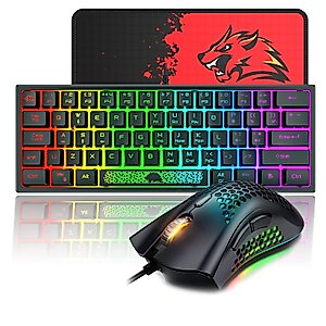 60% Gaming Keyboard and Mouse Combo Duble Color Keycaps Samll RGB Backlight Mechanical Feeling and Mechanical RGB 6400 DPI Honeycomb Optical Mouse,Gaming Mouse pad for Gamers and Typists