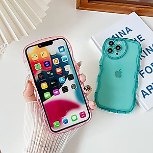 Qokey for iPhone 12 Pro Max Case(2020 6.7"),Cute Clear Love Case,with Love-Heart Camera Frame Wavy Edge Transparent Full Protection Soft TPU Shockproof Phone Case Cover for Women Girls Pink