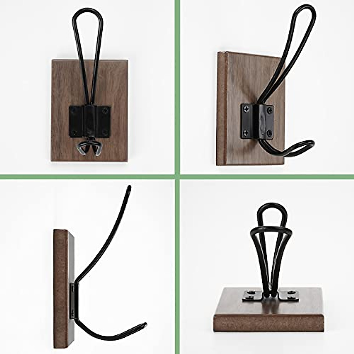 OLBET Farmhouse Towel Hooks for Bathroom Wall Mounted - Rustic Wall Hooks for Hanging Coats - 2 Pack - Retro Iron Wood Hooks - Classical Heavy Duty Hangers for Your House - Walnut Grain