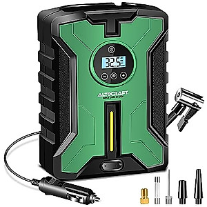 ALTOCRAFT Portable Tire Inflator Pump Air Compressor 12V DC with Digital Pressure Gauge and LED Light,150PSI Auto Shut-Off for Car, Bicycle, Motorcycle, and Other Inflatables,Black & Green