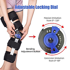 Tairibousy Hinged ROM Knee Brace Post Op Knee Brace Adjustable Knee Immobilizer Support with Side Leg Stabilizers