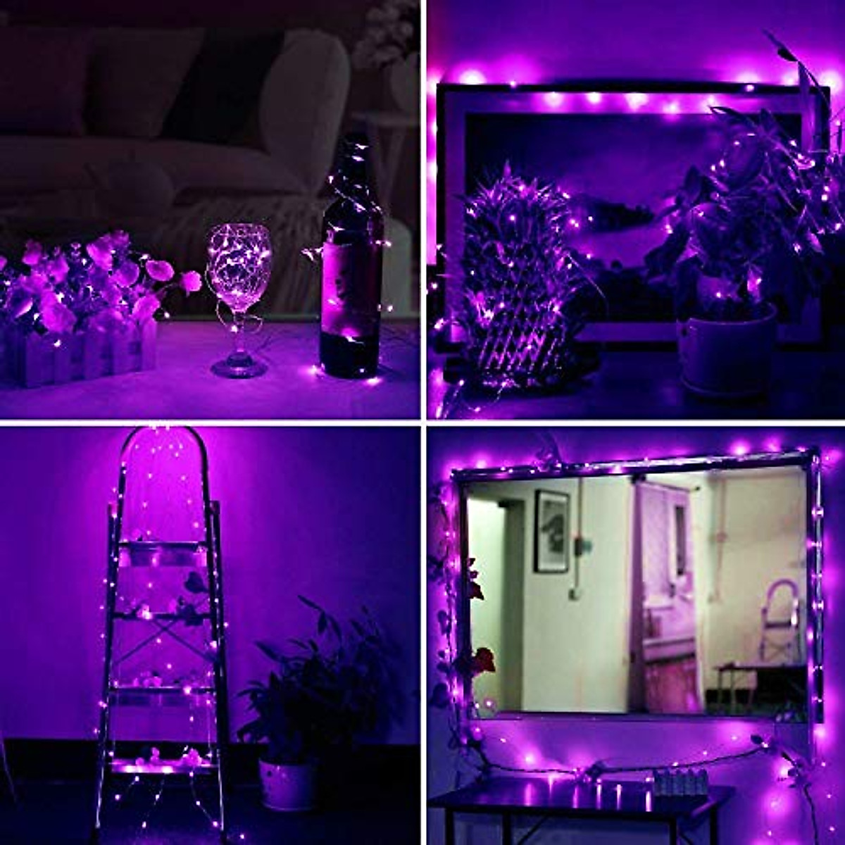 BOLWEO 10Ft 30 LED Purple Fairy Lights Battery Operated String Lights Starry for Bedroom Decor Diwali Halloween Christmas Lights Tree Wedding Party Decoration