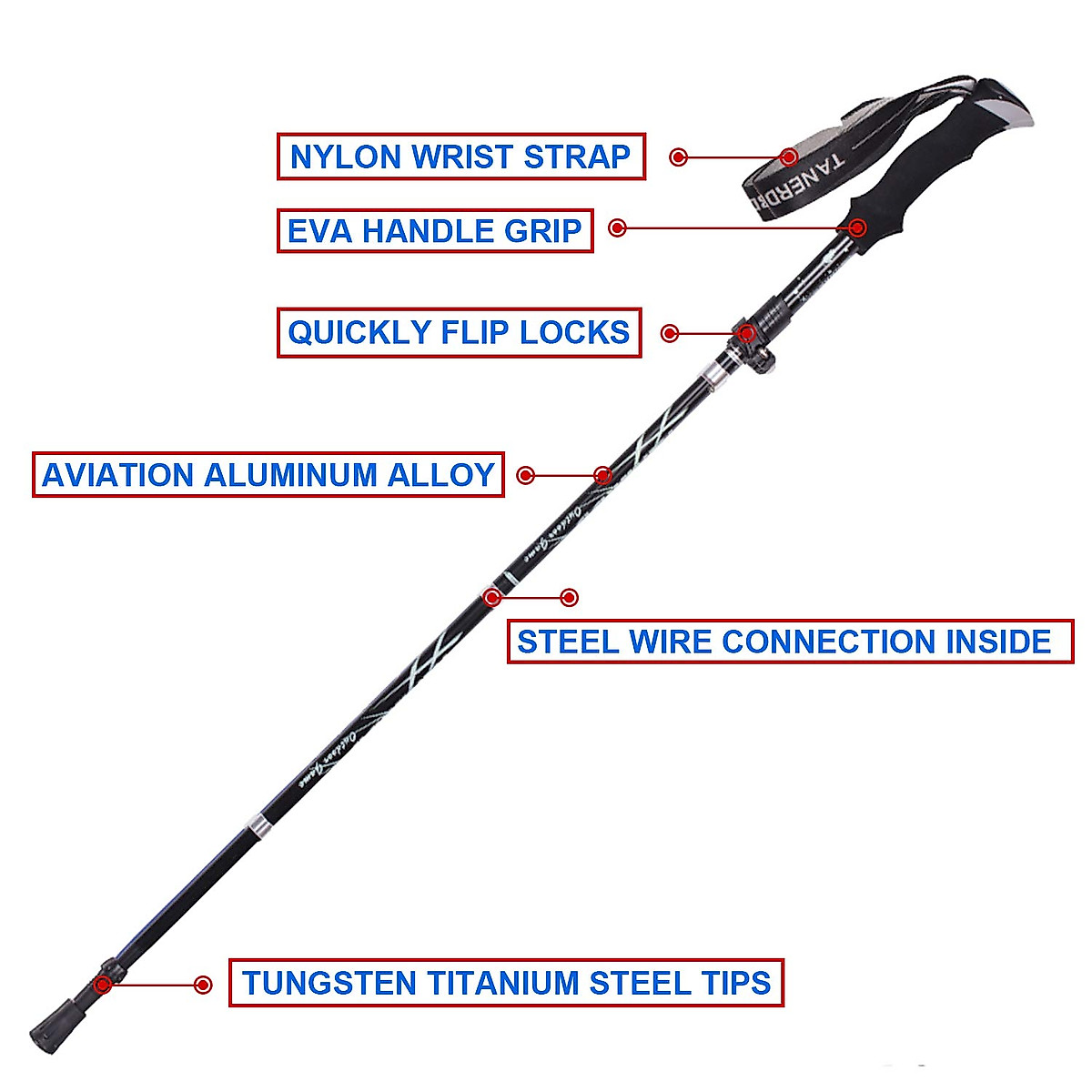 EASY BIG Walking Stick Trekking Poles Collapsible Hiking Poles - Auminum Alloy 7075 Trekking Sticks,Antishock and Quick Lock System, Telescopic, Collapsible, Ultralight
