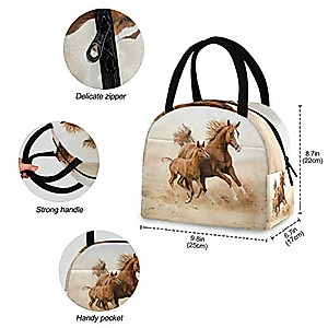 YiGee Running Horse Lunch Bag Tote Bag, Insulated Organizer Zippered Lunch Box Lunchbox Lunch Container Handbag for Women Men Home Office Picnic Beach Use