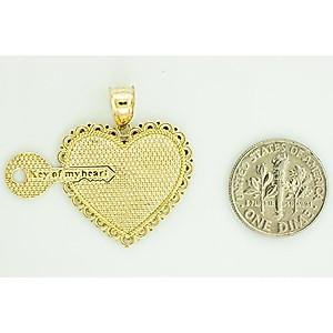 10k Yellow Gold Textured Charm Key of my Heart Charm 2-Piece Pendant Set