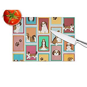 Caroline's Treasures MLM1117LCB Lots of Shih Tzu Glass Cutting Board Large Decorative Tempered Glass Kitchen Cutting and Serving Board Large Size Chopping Board