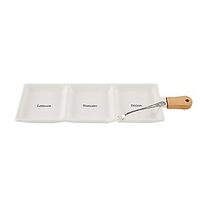 Mud Pie Garnish Bar Set, tray 5 1/2" x 15" | fork 7", White