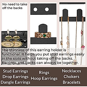 Wooden Jewelry Organizer Wall Mounted, Hanging Jewelry Organizer Earring Organizer Necklace Holder Bracelet Holder Over The Door, Jewelry Holder for Earrings, Necklaces &Rings (Black)