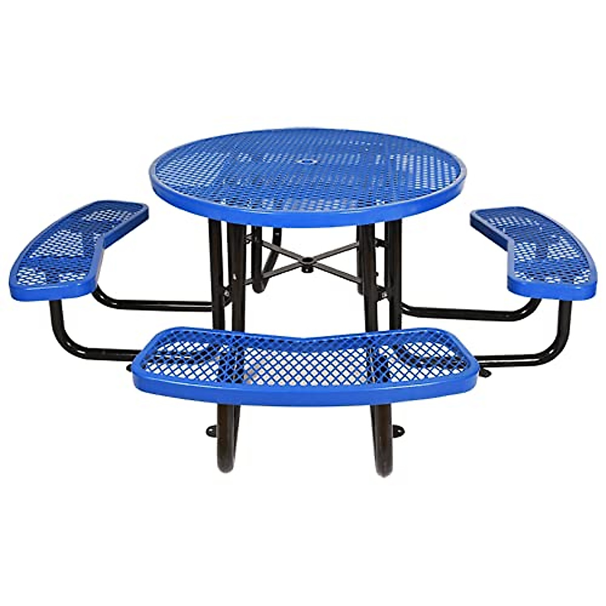 HONOOR Expanded Metal Picnic Table for Outdoors Lifetime Picnic Table with Umbrella Hole,Heavy Duty Sturdy Commercial Picnic Tables for Garden Courtyard BBQ, Round 46 inch Blue (ASW333)