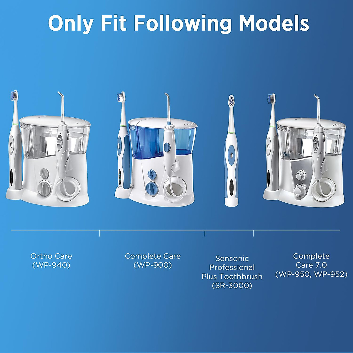 SRRB-4W Replacement Brush Heads for Waterpik Sensonic (SR-3000), Complete Care (WP-900), Complete Care 7.0 (WP-950, WP-952), Ortho Care (WP-940)