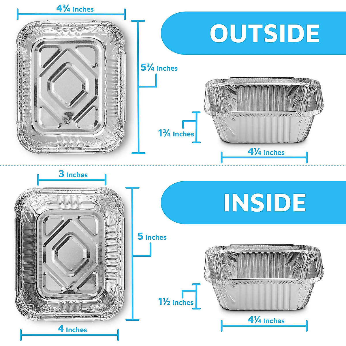 MontoPack Disposable Takeout Pans with Clear Lids | 1lb Capacity Aluminum Foil Food Drip Containers with Strong Seal for Freshness & Spill Resistance | Earth, Eco-Friendly & Recyclable 100Pack 5x4”