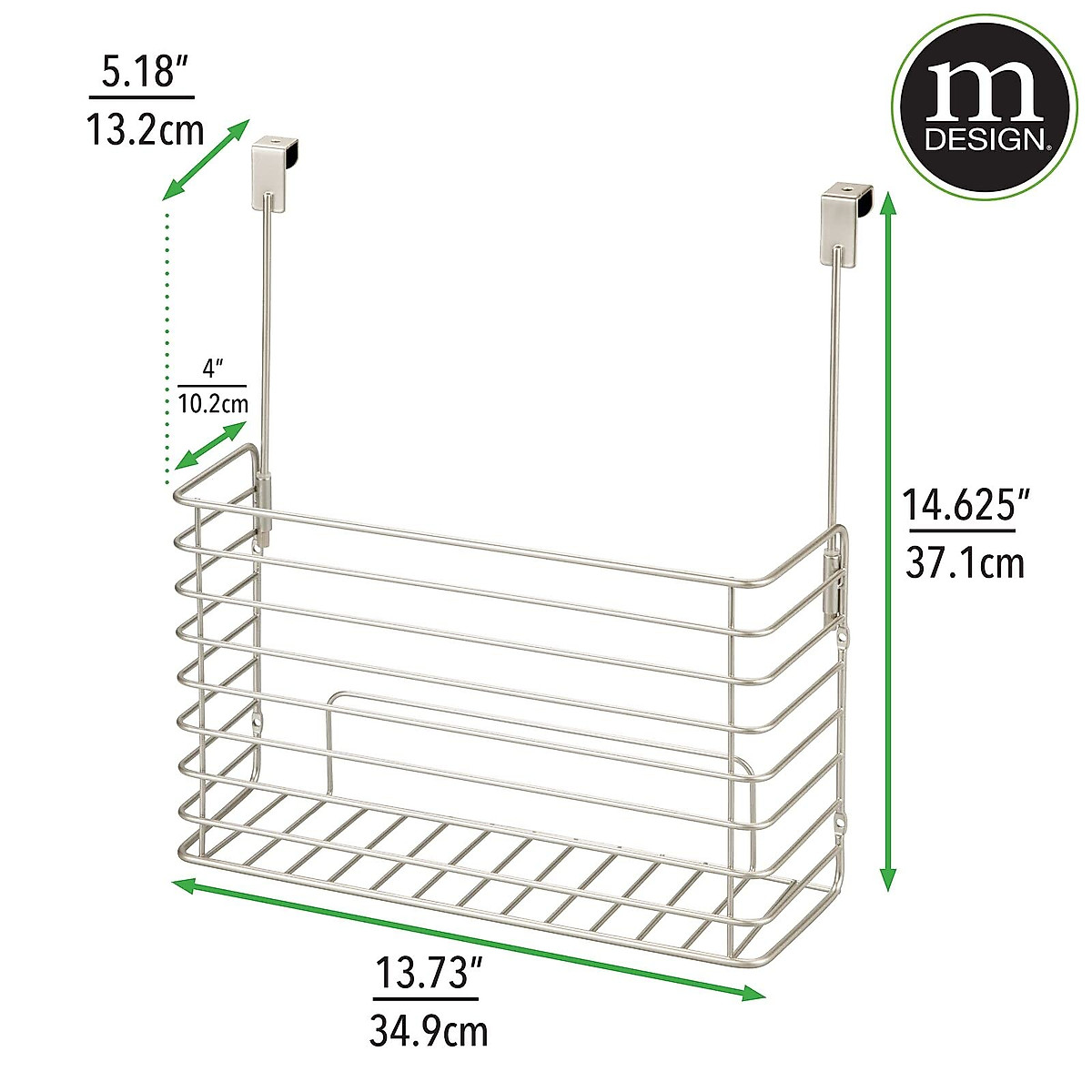 mDesign Metal Wire Kitchen Bakeware Organizer Basket - Hang Over Cabinet Door - Storage for Baking Sheets, Cupcake Tins, Cutting Boards, Foil, or Plastic Wrap - Concerto Collection - Matte Satin
