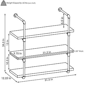 Sunnydaze 3-Tier Wall-Mount Bookshelf - Industrial Pipe Style Frame with Veneer Floating Shelves - Holds Books, Media, Storage Cubes, DVDs and More - Oak Gray