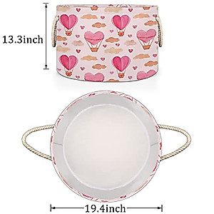 Valentine's Day Heart Pattern (6) Large Round Baskets for Storage Laundry Baskets with Handles Blanket Storage Basket for Bathroom Shelves Bins for Organizing Nursery Hamper Girl Boy