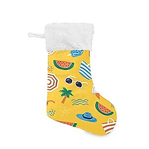 Kigai Christmas Stockings Cartoon Summer Patterns Large Candy Stockings Stuffers Kids Cute Xmas Sock Decorations 1PC for Home Holiday Party 12" x18"