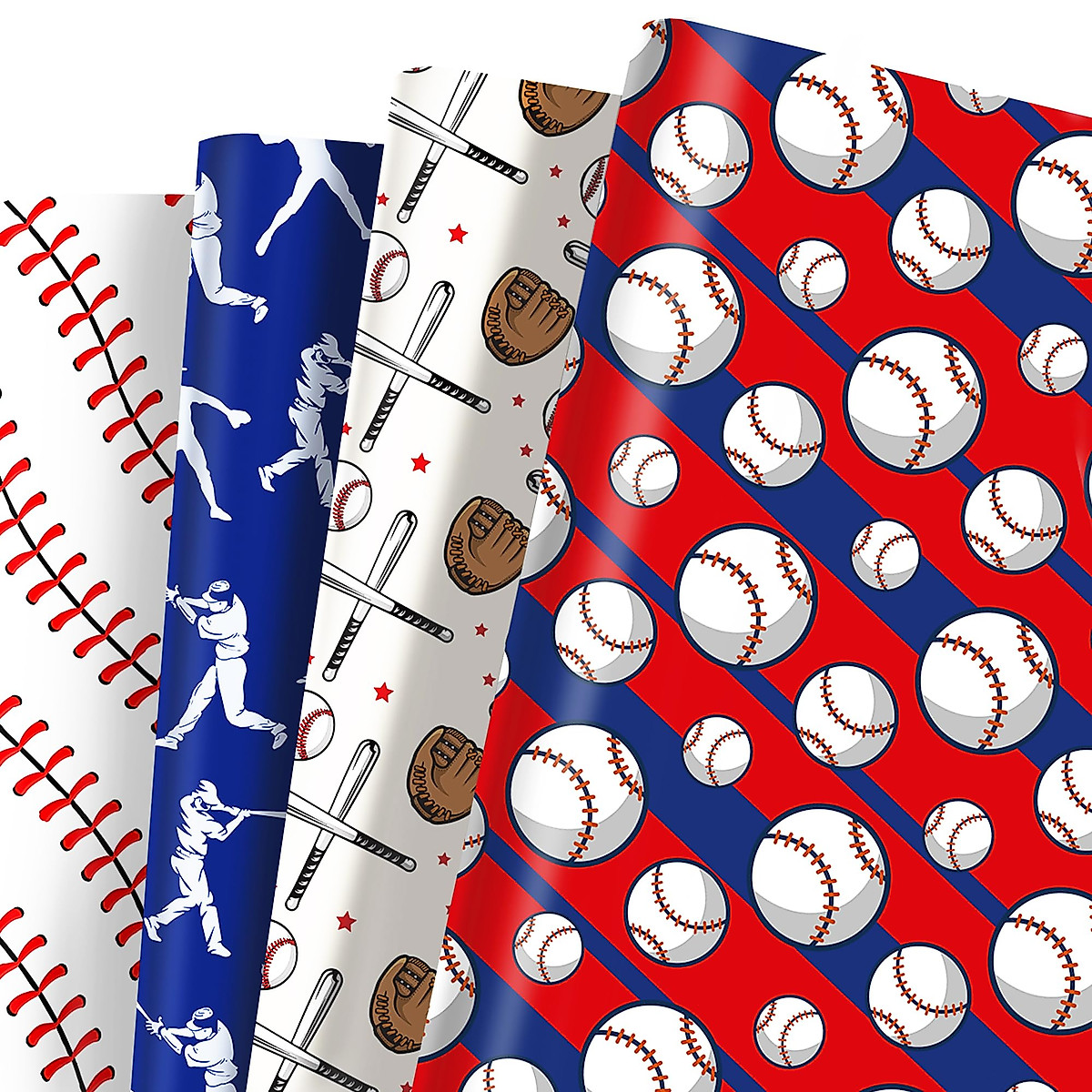 12 Sheets Baseball Wrapping Paper, 20x27in Baseball Pattern Gift Wrap Paper Baseball Bat Baseball Gloves Patterns Wrapping Paper for Sports Party Decor Boy Birthday Gift Wrapping
