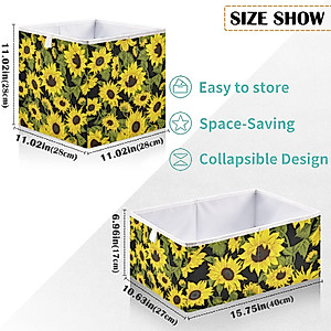 visesunny Closet Baskets Classic Style Sunflower Storage Bins Fabric Baskets for Organizing Shelves Foldable Storage Cube Bins for Clothes, Toys, Baby Toiletry, Office Supply