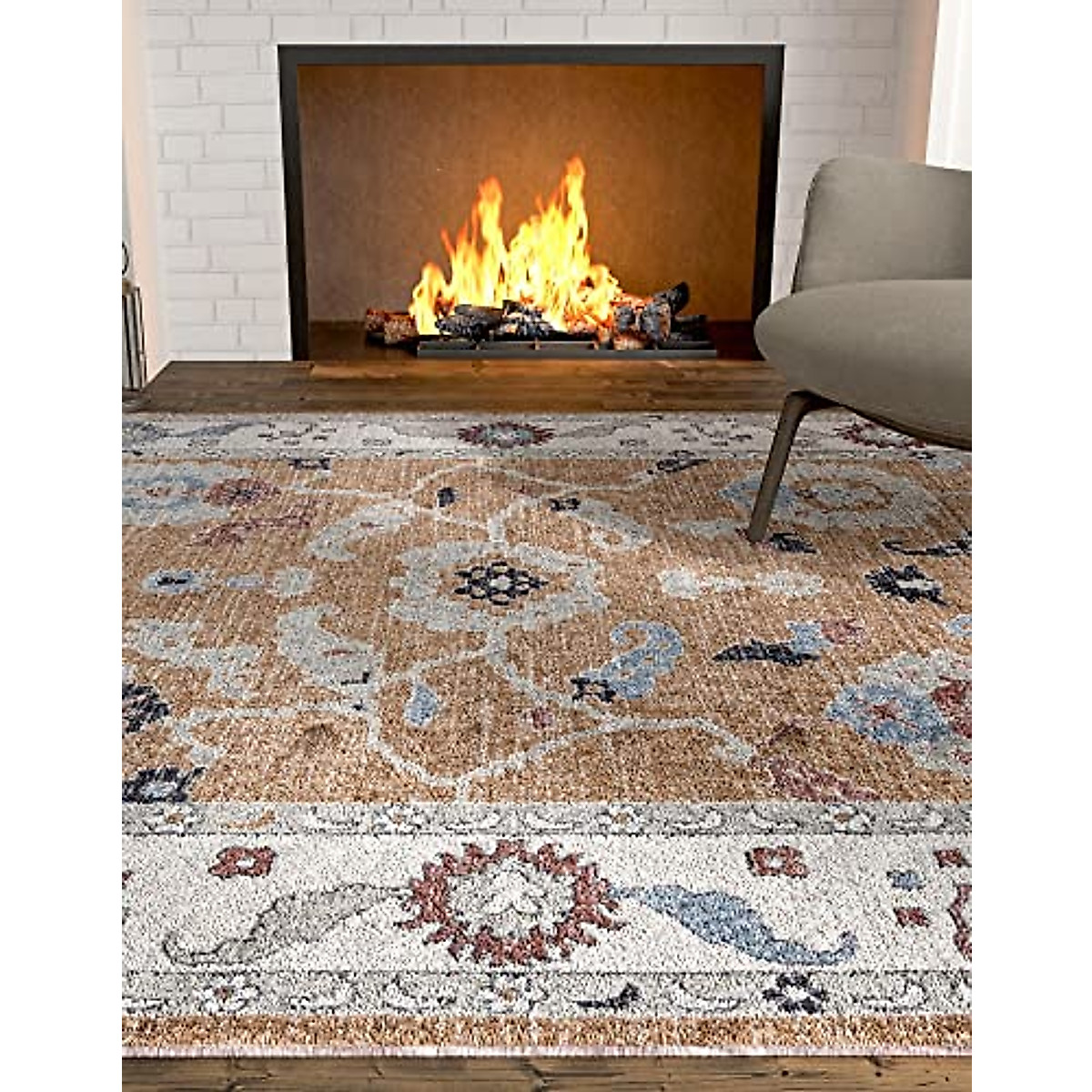 Rugs.com Eco Traditional Collection Rug – 5' x 8' Almond Beige Medium Rug Perfect for Bedrooms, Dining Rooms, Living Rooms