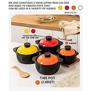 Aroplor Casserole Clay Pot Premium Ceramic Bowls With Lid Heat-Resistant Cooking Nonstick Stock Pot Soup Pot Cookware Stovetop Easy To Clean(Orange 2.65Quart,2500ml)2~6 People (Oranger)