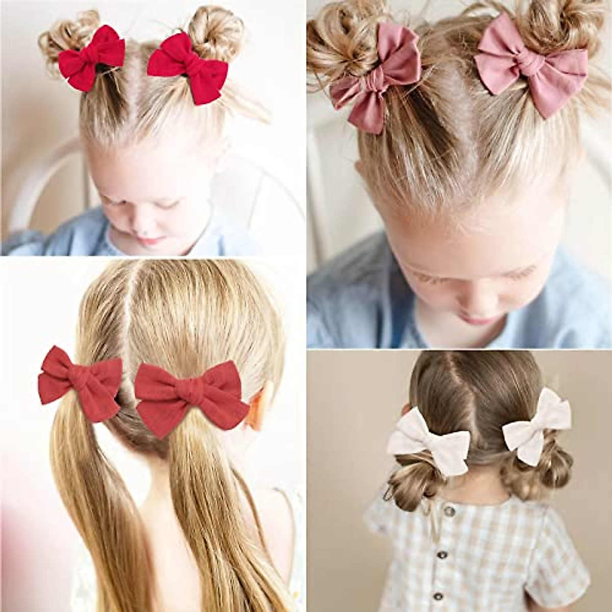 40Pcs 3.5Inch Hair Bows Clips for Baby Girls, Oaoleer Neutral Linen Pigtail Bows Double Bun Ponytail Bow Hair Barrettes Accessories for Babies Infant Toddlers Kids in Pairs