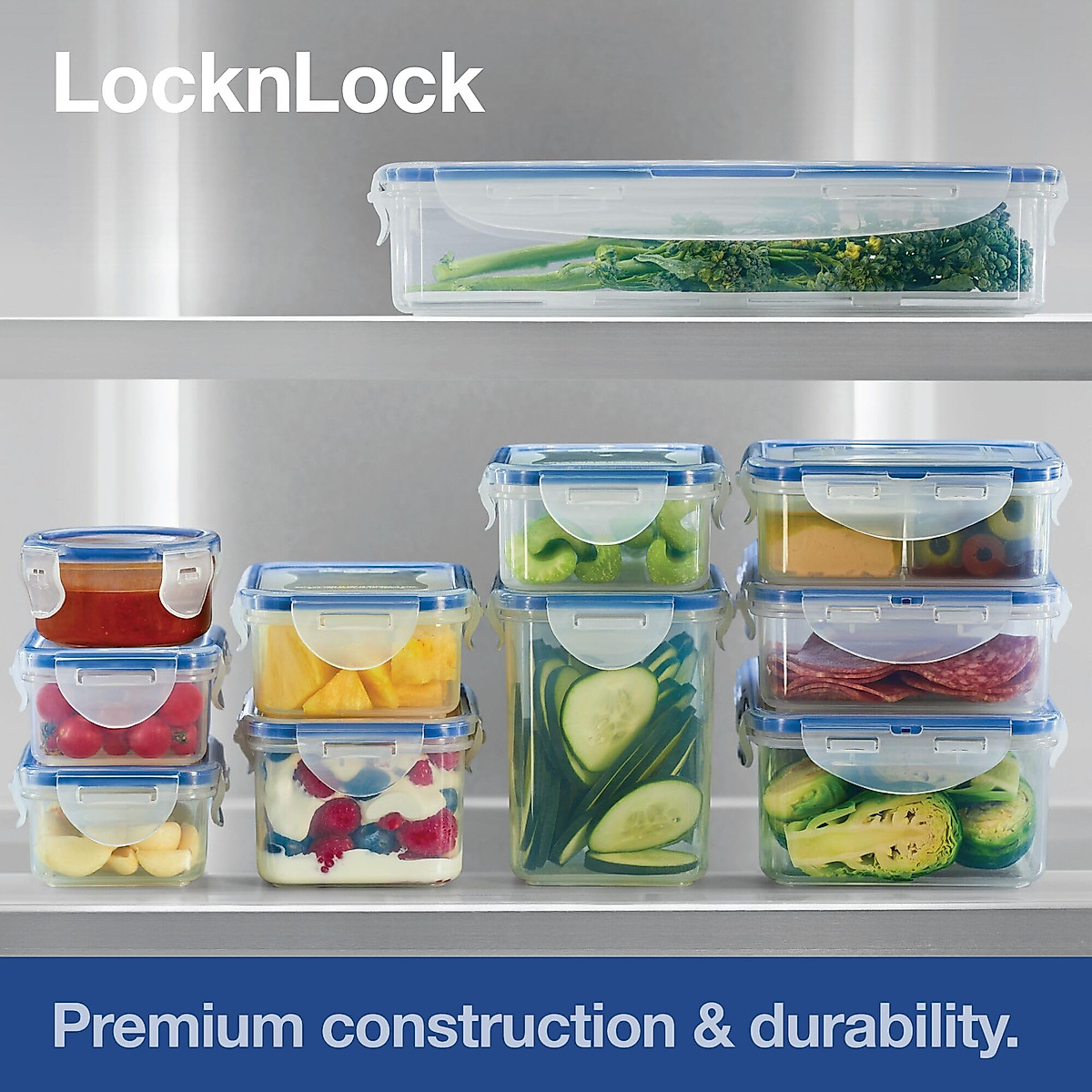 LocknLock Rectangular Food Containers with Lids Set of 3 - Plastic Airtight & Watertight Food Storage Containers, BPA Free & Dishwasher Safe, 3 x 1L, Blue