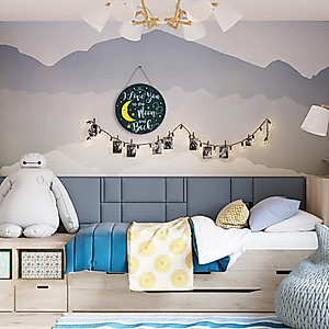 CHDITB Love You To The Moon And Back Wood Sign Wall Decor, Moon Star Wooden Door Hanging Art, Family Love Words Wood Art Plaque for Children Wife Bedroom Nursery (12''x12'')