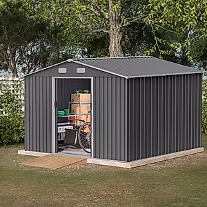 Jaxenor Sheds & Outdoor Storage Clearance 10x8 FT, Large Metal Outdoor Storage Shed for Garden, Patio, Backyard, Lawn, Grey
