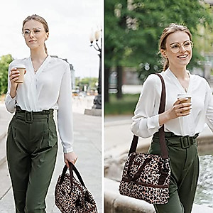 MIER Dual Compartment Lunch Bag Womens Lunch Box Cute Insulated Large Leak Proof Cooler Totes Bags with Shoulder Strap for Adult Work Office Beach Picnic Travel, Double Deck, Leopard