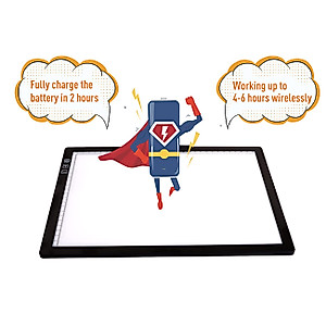 YINGWOND Rechargeable A4 LED Light Pad with Padded Case, Tracing Light Box w/Riser Stands and Paper Clip, 6 Levels of Brightness, Type-c Cable, Wireless Diamond Painting Light Board