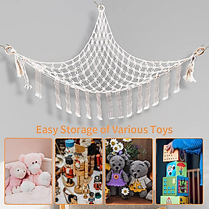 EKDJKK Stuffed Animal Hammock Macrame Plush Toy Net Hammock for Stuffed Animals with Light Pet Net for Stuffed Animals Corner Hanging Stuffed Animal Storage Holder Teddy Bear Net for Kids Room