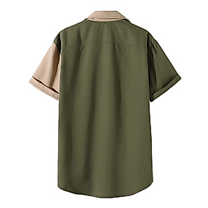 Floerns Men's Color Block Short Sleeve Collar Neck Button Down Shirt Top A Green Khaki M