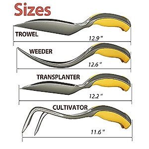 PortableAnd Garden Hand Tools Set Heavy Duty One-Piece Cast-Aluminum Lightweight 4 PCS Hand Trowel Transplanter Cultivator Weeder with Ergonomic Grip