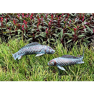 Garden Sculptures & Statues, Garden Statues, Koi Fish Decor, Antique Outdoor Statue Ornament, Metal Copper Garden Art, Set of 2 Fish Sculpture for Outdoors, Patio, Yard, Lawn, Pond and Home Decoration