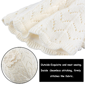 Bamery Winter Little Girls' Beanie Hat Cute Toddler Girl Knitted Hat Cotton Warm Hats for Under 6 Years (Rectangular Flower White, S/0-6m)