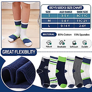 Welwoos Kids Boys Socks Athletic Sport Crew Cotton Breathable Soft Gift Socks 6 Pairs Stocking Stuffers (Splice/Green/White,9-15Y)