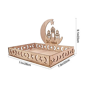 Table Tray Ramadan Mubarak Wooden Serving Tray: Eid Mubarak Moon Castle Tableware Tray Muslim Islam Party Serving Platter for Dessert Snacks Fruit Food Dessert Trays