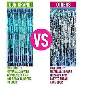 Dazzle Bright Backdrop Curtain, 3FT x 8FT Metallic Tinsel Foil Fringe Curtains Photo Booth Background for Baby Shower Party Birthday Wedding Engagement Bridal Shower (2, Blue)