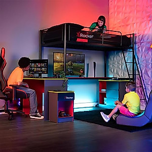 X Rocker HQ Twin Loft Gaming Bed, Durable Black Metal Frame, Built-In Console Shelving, Safe Ladder, Grid Mesh Sides, 78" x 61.4" x 72", Black