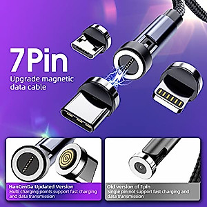 360°&180° Rotation Magnetic Charging Cable, 5 in 1 Magnetic Phone Charger Cable 3-Pack [3ft/6ft/10ft] Fast Charging Cable Support Data Transfer Nylon-Braided Cord for iPhone/Micro USB/Type C -Black