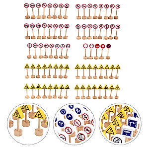 Wooden Road Construction Traffic Sign: 50pcs Toy Street Signs Small Toy Cars and Other Diecast Vehicles Wood Cars Toys Traffic Signs Toys