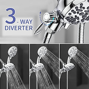 Astomi 63-Setting Dual Shower Head Faucet Set, 2 in 1 High Pressure Rain Shower Head with 7 Functions Handheld Spray, Chrome 3-Way Diverter Shower System Include Brass Valve and Trim Kit