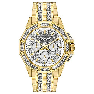 Bulova Men's Crystals Octava Gold Tone Stainless Steel 6-Hand Multi-Function Quartz Watch Style: 98C126