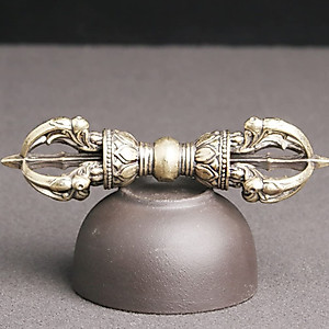 SEWACC Tibetan Vajra Dorge Antique Brass Dorje Vajra Pestle Four Strands Demon Pestle Buddhism Religious Supplies Tibetan Buddhist Decoration