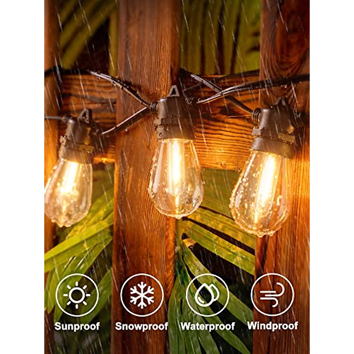 addlon 50FT LED Outdoor String Lights with Edison Shatterproof Bulbs, Weatherproof Strand, Commercial Grade Patio Lights, Decorative for Garden or Patio, Black