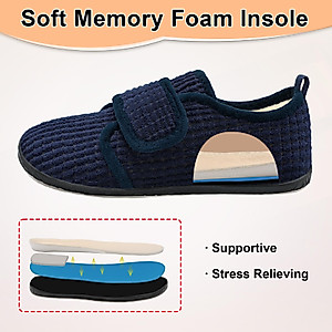 L-RUN Womens Slippers Cozy Plush Bedroom Shoes Indoor Outdoor Diabetic Shoes for Men Navy L(W:8-9, M:6-7) M US
