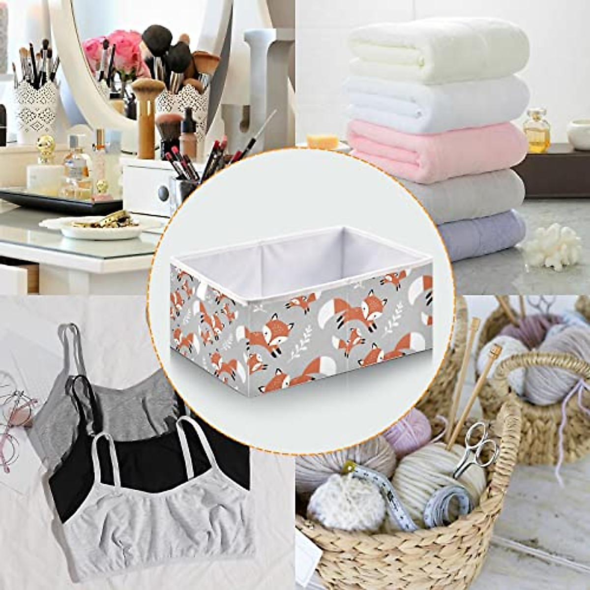 xigua Fox Rectangle Storage Bin Large Collapsible Storage Box Canvas Storage Basket for Home,Office,Books,Nursery,Kid's Toys,Closet