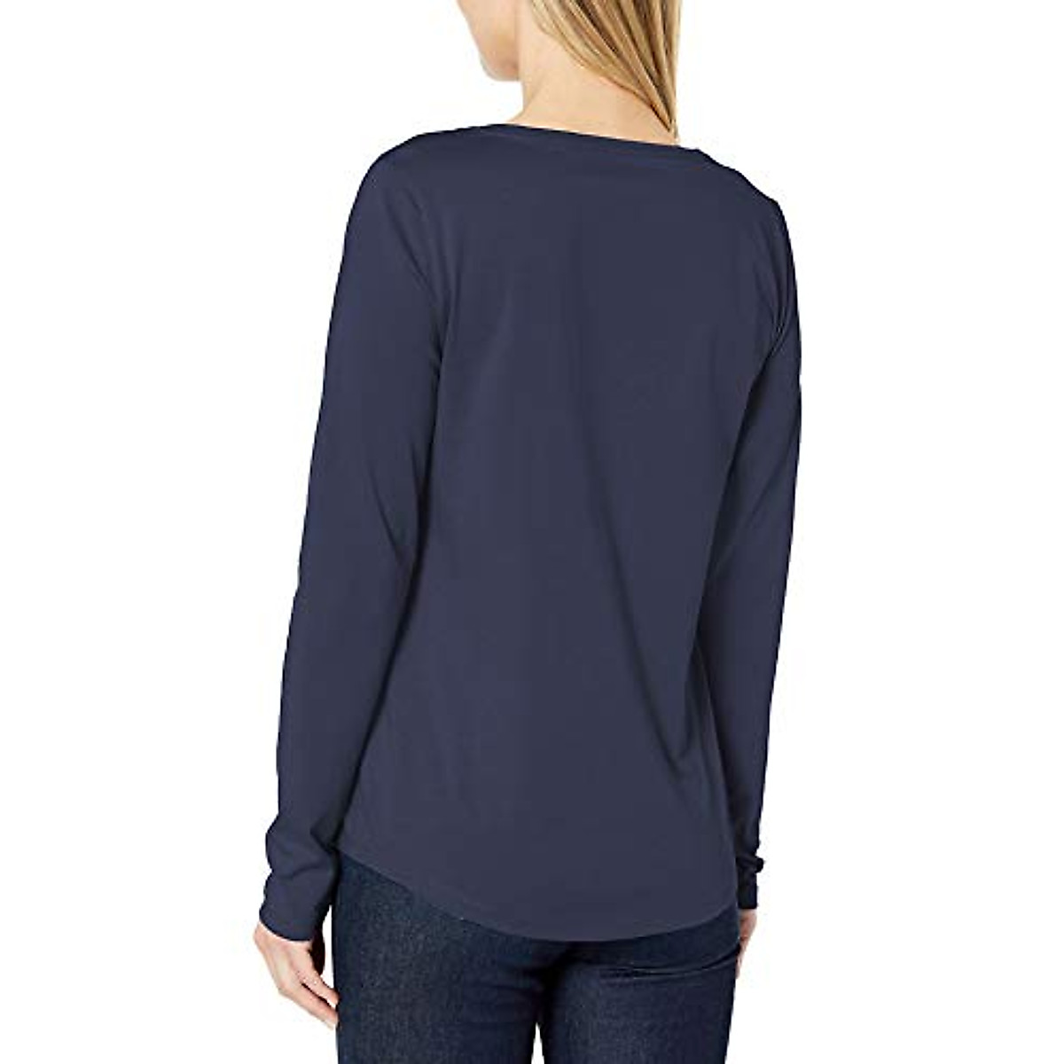 Amazon Essentials Women's Classic-Fit 100% Cotton Long-Sleeve V-Neck T-Shirt, Navy, XX-Large