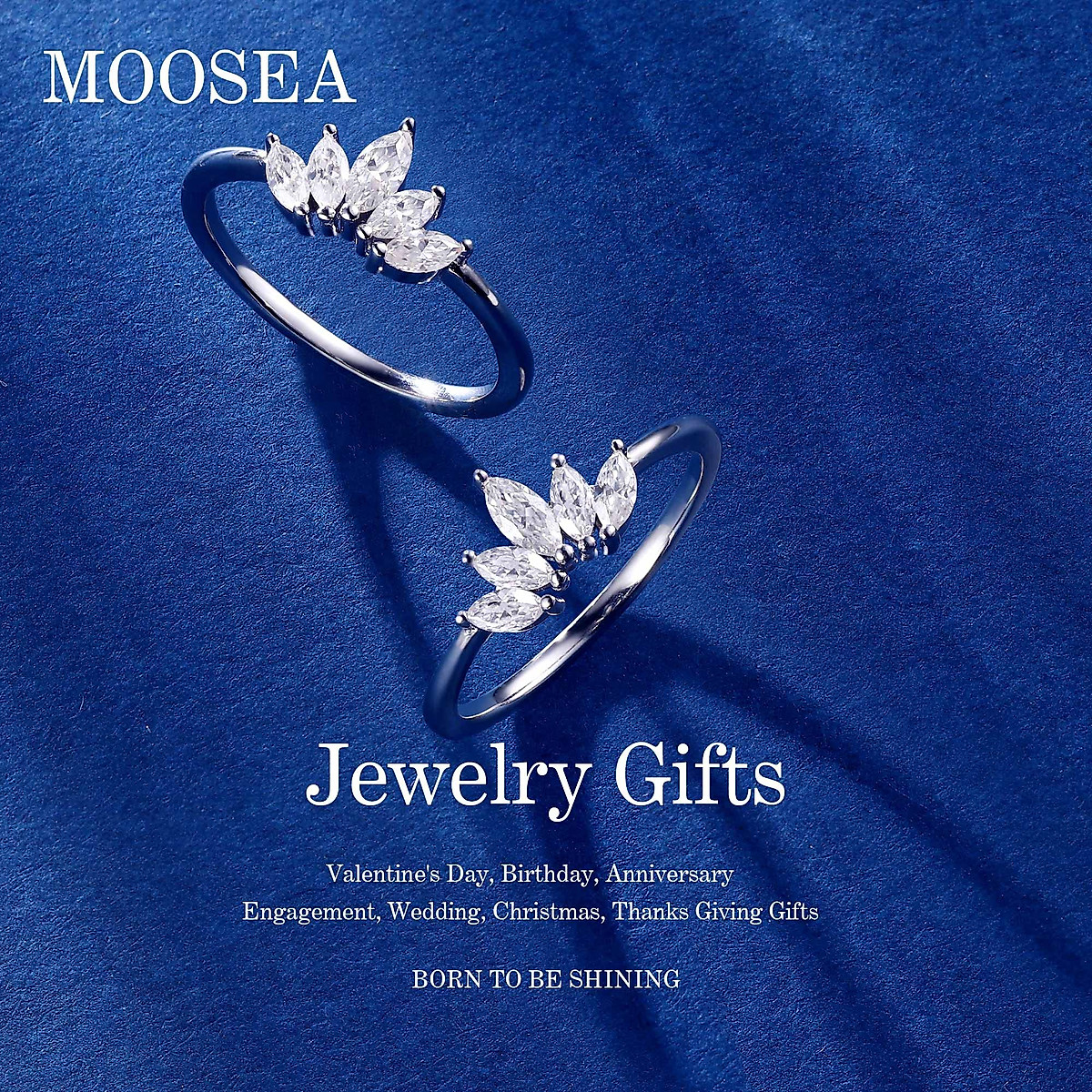 MOOSEA 5 Stone Moissanite Wedding Band for Women, D Color VVS1 Clarity Lab Created Diamond Rings 14K White Gold Vermeil 5 Stone Moissanite Rings for Women Mom Wife Anniversary Rings Jewelry Gifts