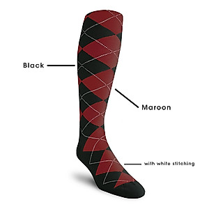 Golf Knickers Colorful Knee High Argyle Cotton Socks For Men Women and Youth - Black/Maroon - Mens